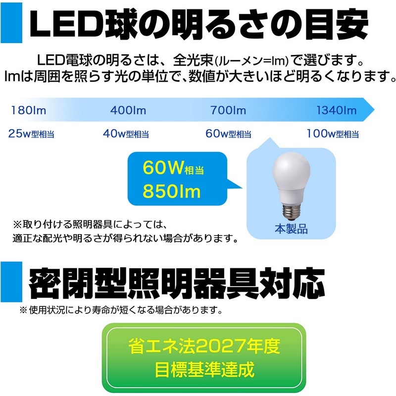 エルパ(ELPA) LED電球 一般電球A形 E26 60W形 昼光色 広配光 LDA7D-G-G5103 ｜ エルパ・ダイレクト